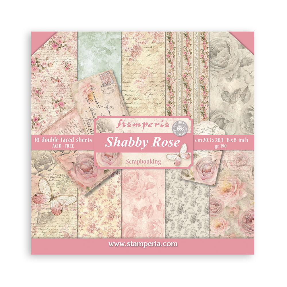 Stamperia - (8”X8”) Shabby Rose paper pad – Scrap with friends
